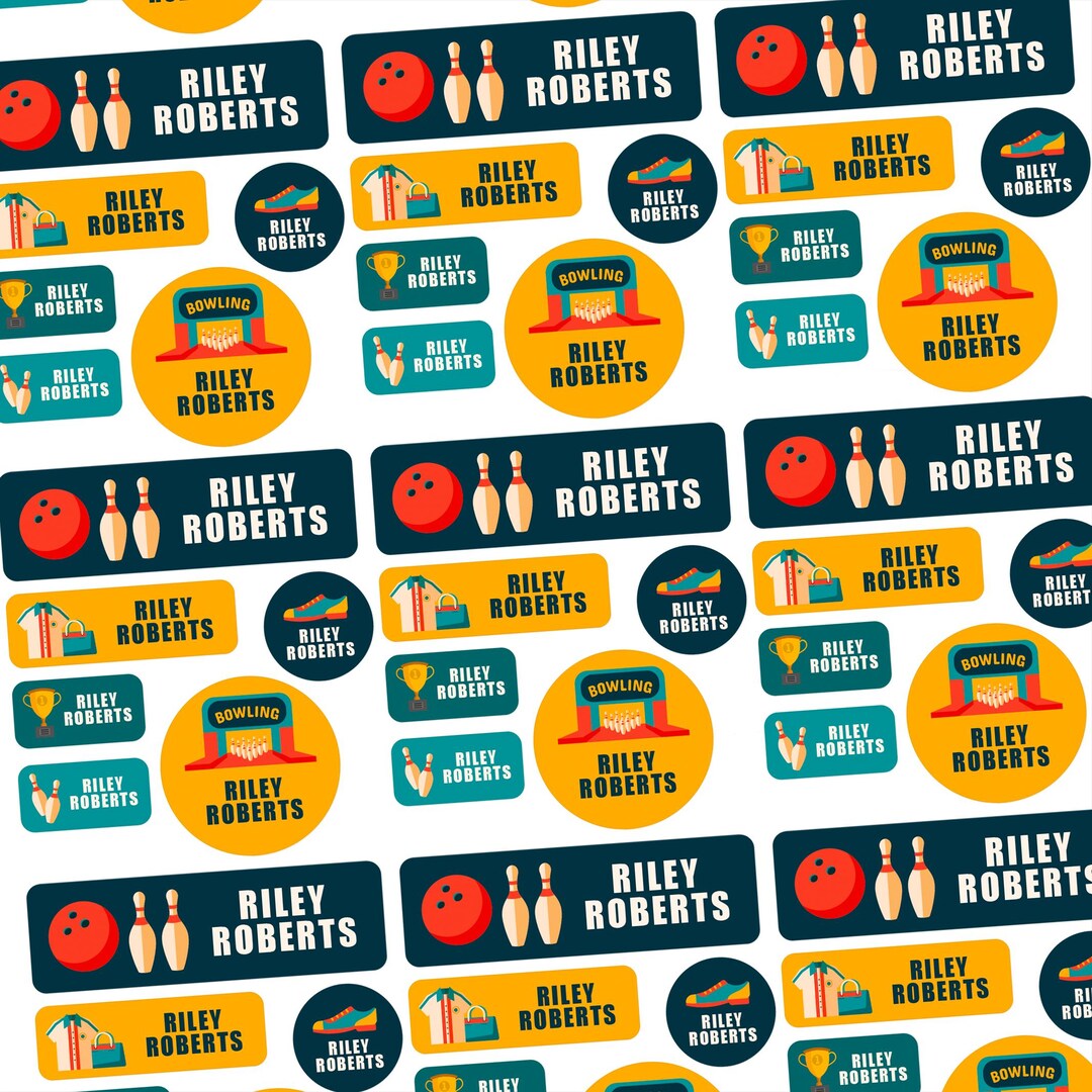 Custom Bowling Name Labels for Kids Personalized Ball and Pin Stickers ...