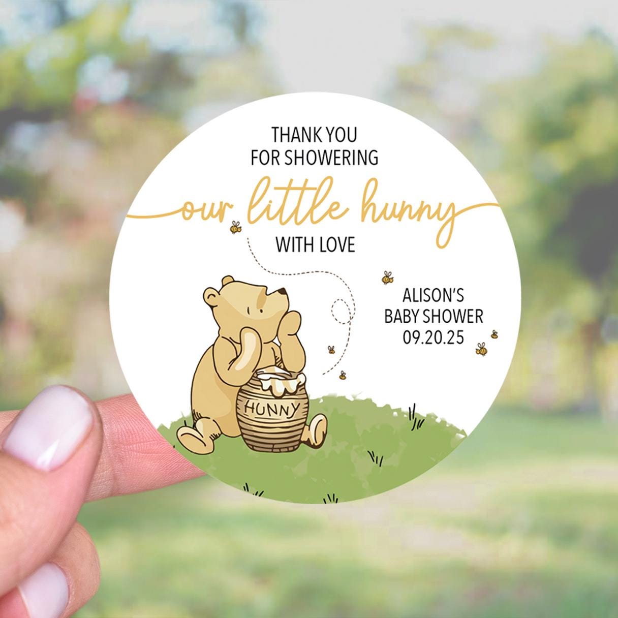Classic Winnie the Pooh Baby Shower Favors Stickers, A Little Hunny is ...