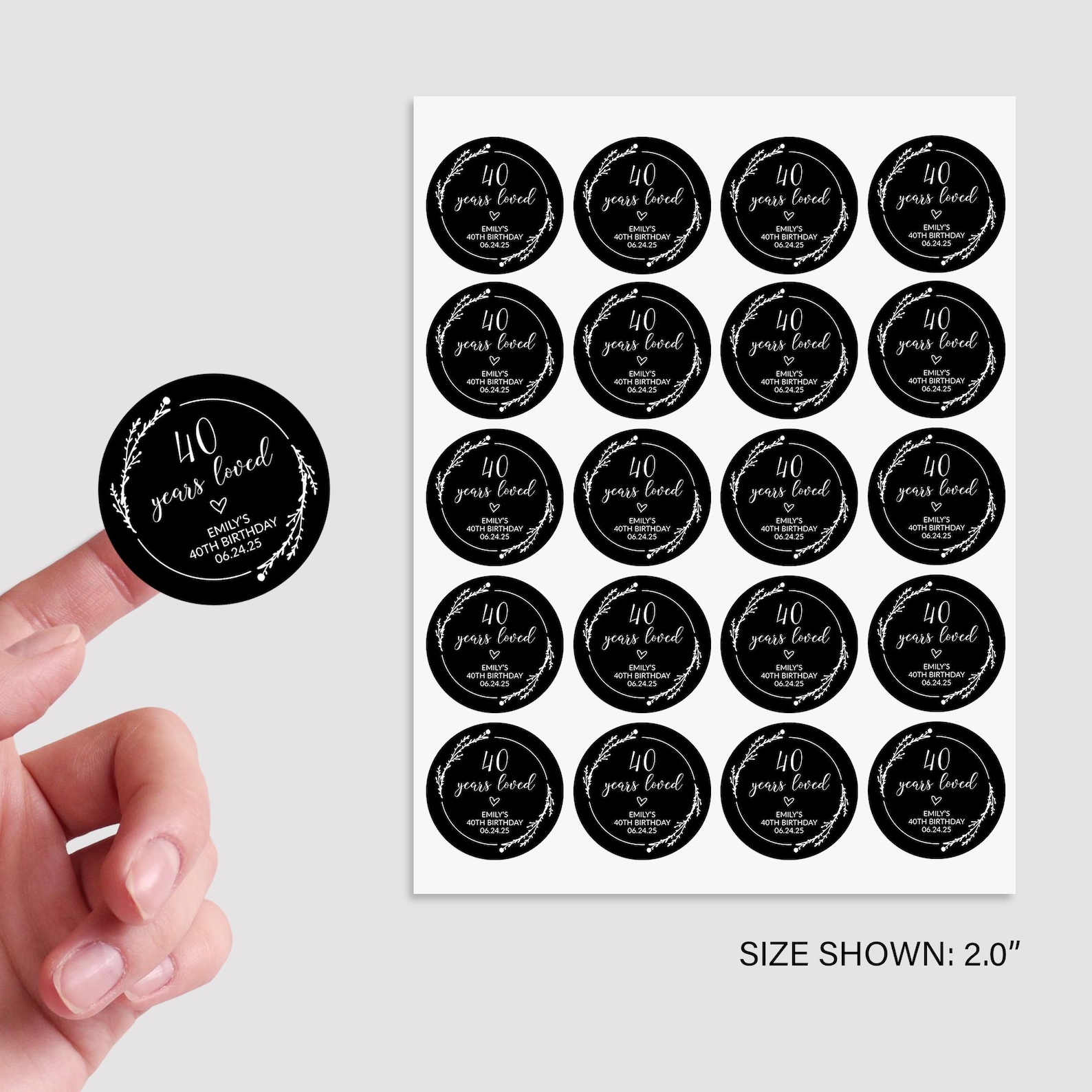 Round Birthday Stickers, Personalized 40th Birthday Party Favors Labels ...