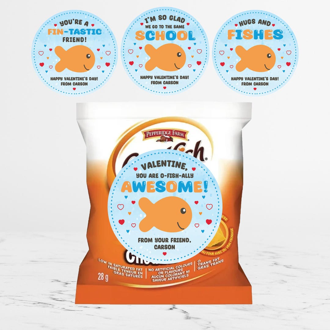 Goldfish Valentine Stickers, Fish Crackers Class Valentines, Preschool ...