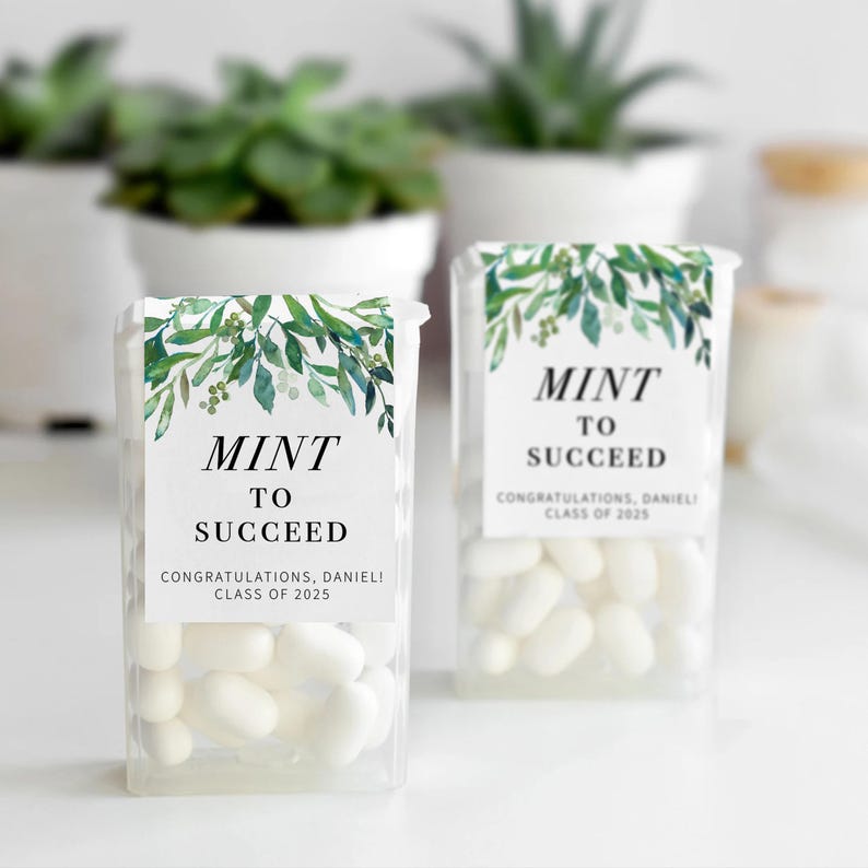 Graduation Party Favors Labels for Mints, Greenery Mint to Succeed ...