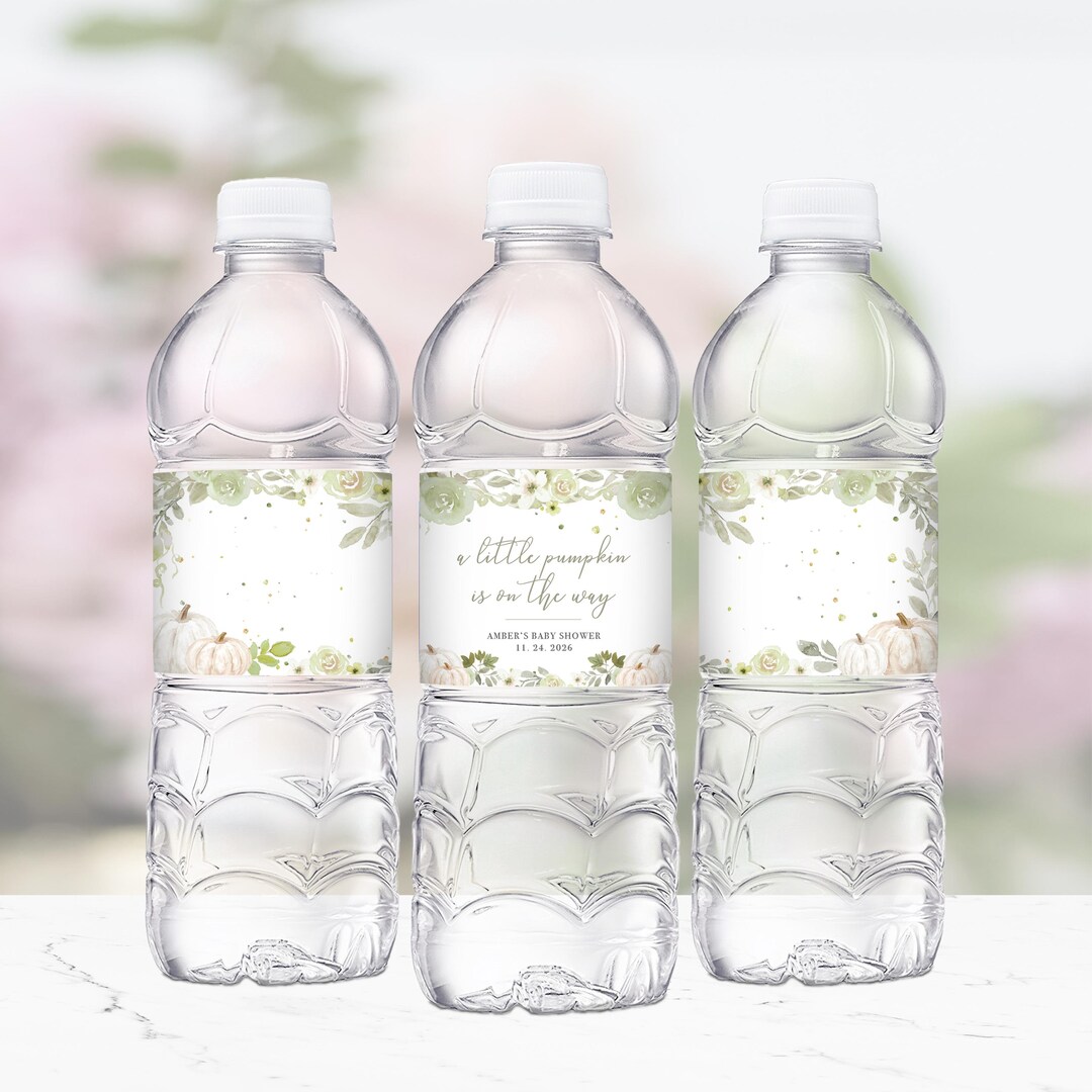 Fall Baby Shower Custom Water Bottle Labels, A Little Pumpkin is on the ...