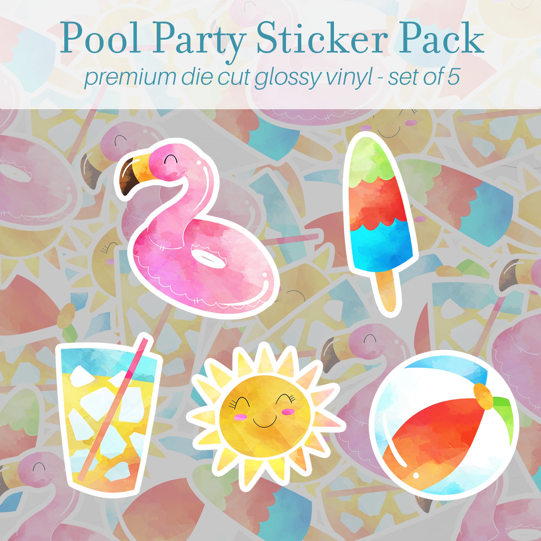 Summer Pool Party Sticker Pack of 5, Vinyl Stickers, Cute Summer ...