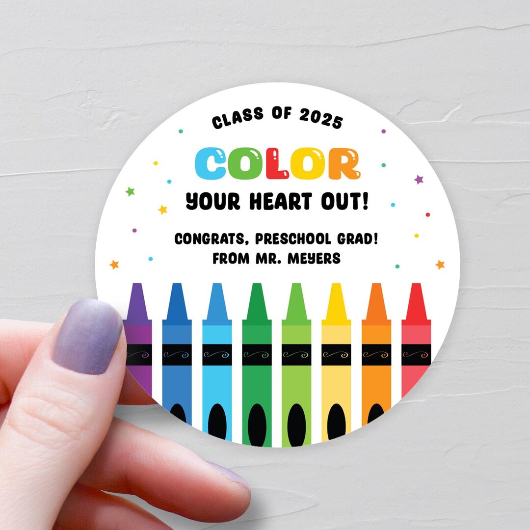 Preschool Graduation Party Favor Crayon Stickers, Grad 2025, Graduation ...