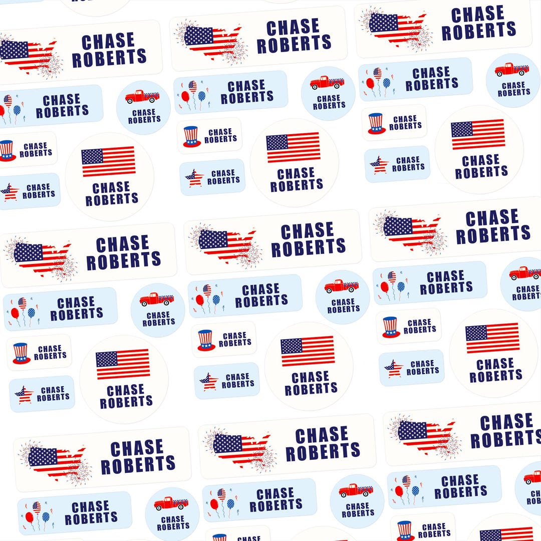 American Flag Patriotic Name Labels, 4th of July Name Stickers for ...