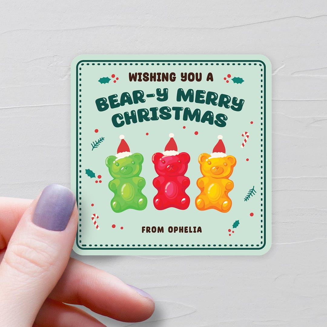 Personalized Gummy Bear Christmas Stickers for Kids or All Ages School ...