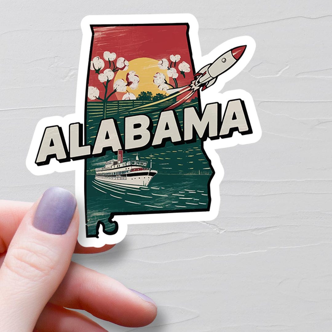 Alabama Sticker, Vinyl Stickers, Travel Stickers, Alabama Map Sticker ...