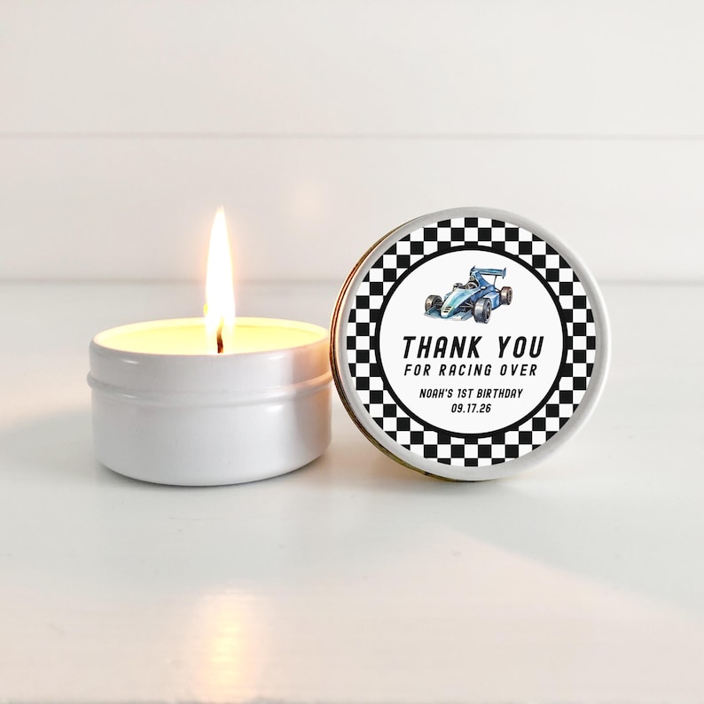 Race Car First Birthday Stickers, Racing Thank You Favor Tags, Little ...