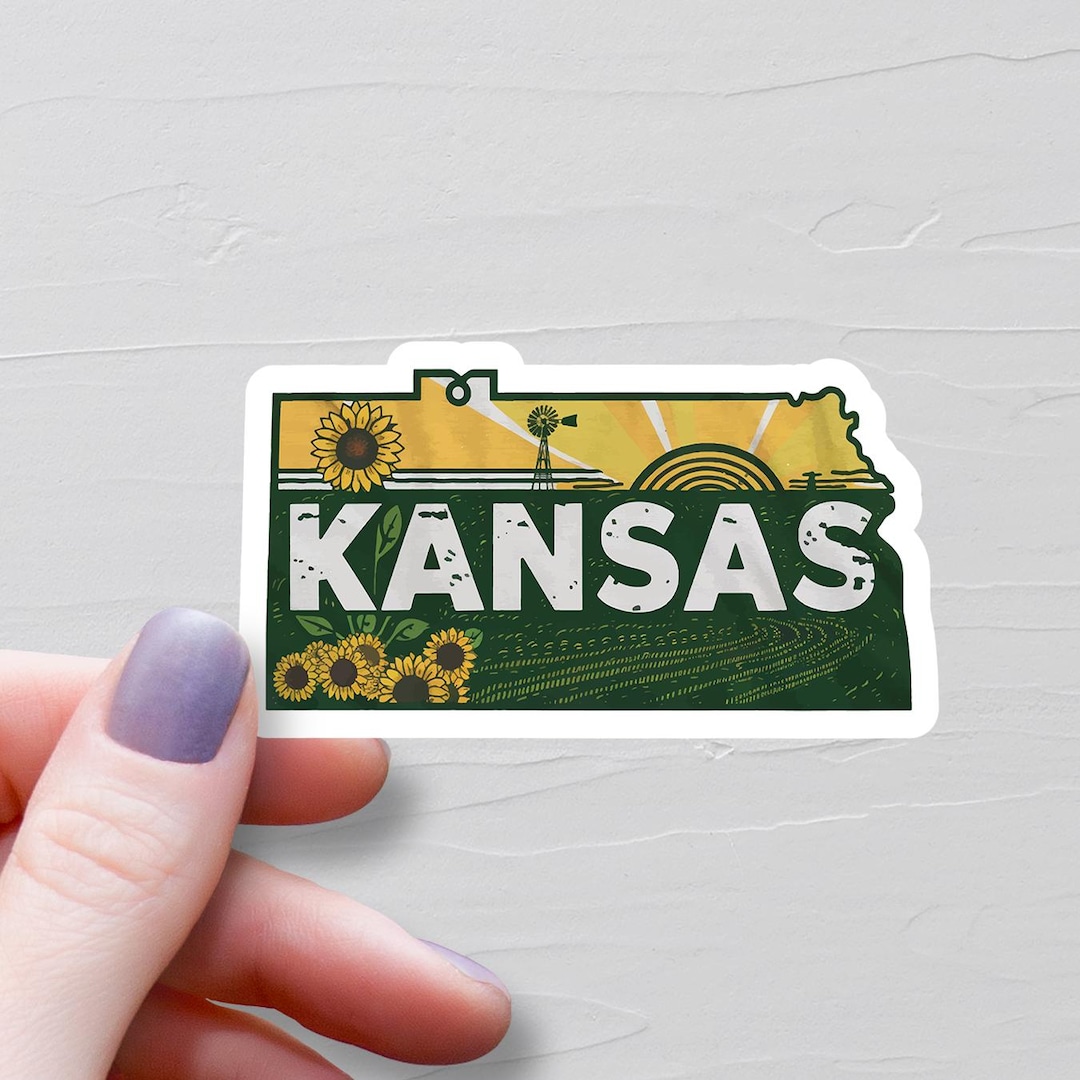 Kansas Sticker, Vinyl Stickers, Travel Stickers, Kansas Map Sticker ...