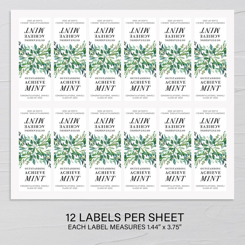 Graduation Party Favors Labels for Mints, Greenery Achievemint Stickers ...