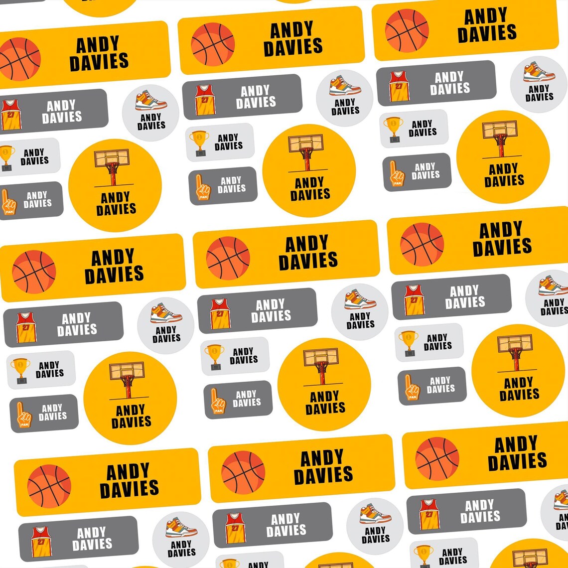 Custom Basketball Name Labels for Kids Waterproof Sports Stickers for ...