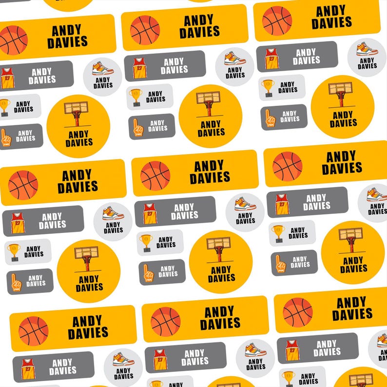 Custom Basketball Name Labels for Kids Waterproof Sports Stickers for ...