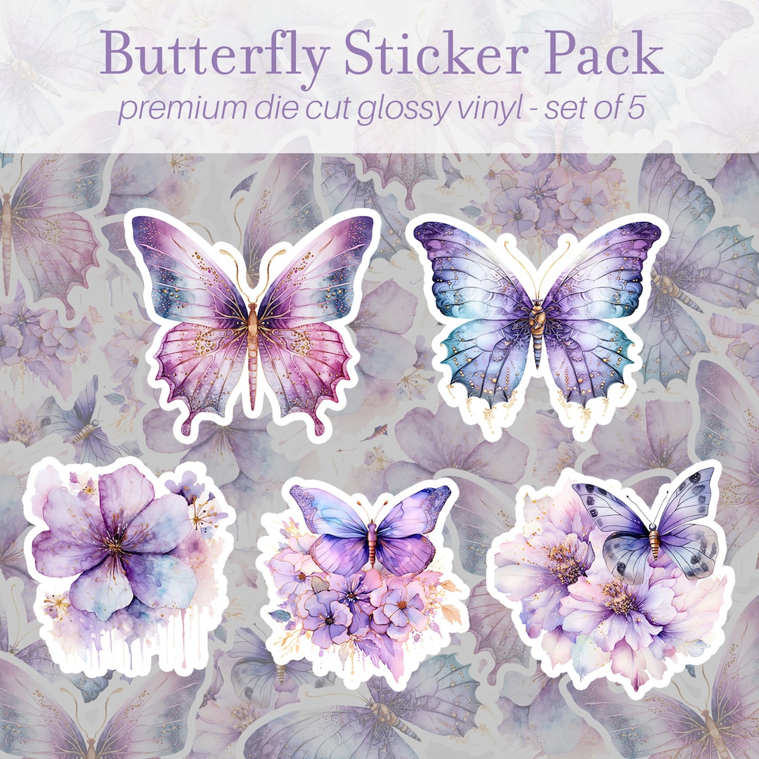 Purple Butterfly Sticker Pack of 5, Vinyl Stickers, Butterfly Laptop ...