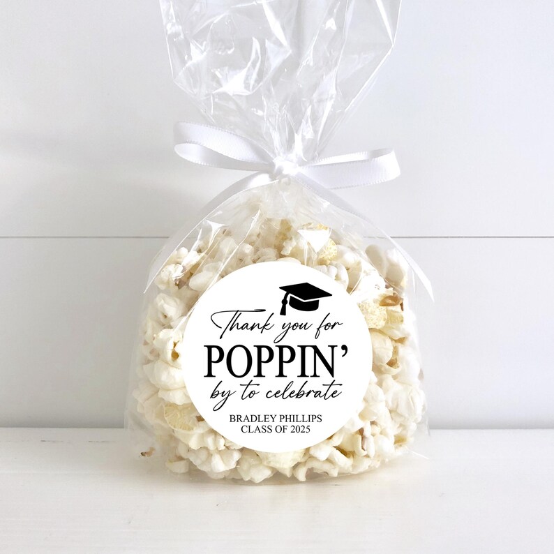 Popcorn Graduation Party Favors Labels, Thanks for Popping by to ...