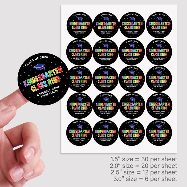 Kindergarten Class Ring Sticker, Prek Graduation Party Favors ...