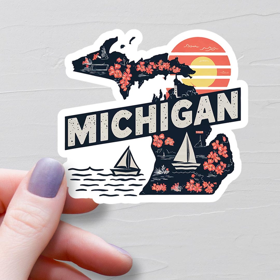 Michigan Sticker, Vinyl Stickers, Travel Stickers, Michigan Map Sticker ...