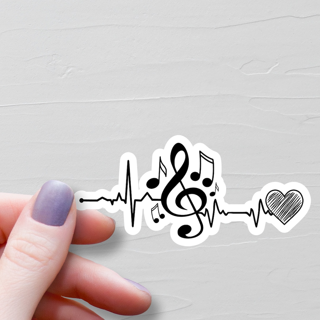 Music Heartbeat Sticker, Vinyl Stickers, Music Note Stickers, Musician ...