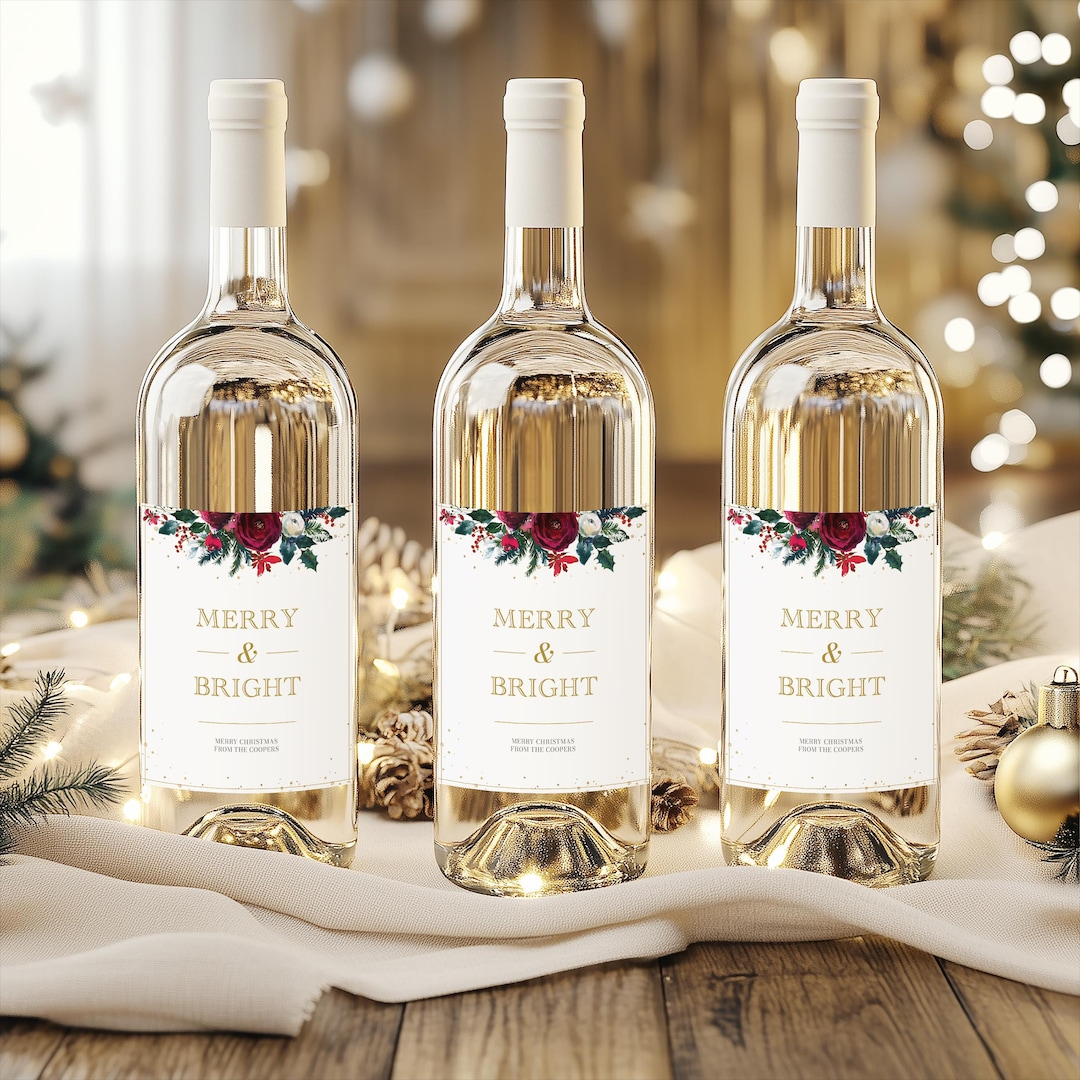 Personalized Christmas Wine Label, Wine Christmas Gift Label, Merry ...