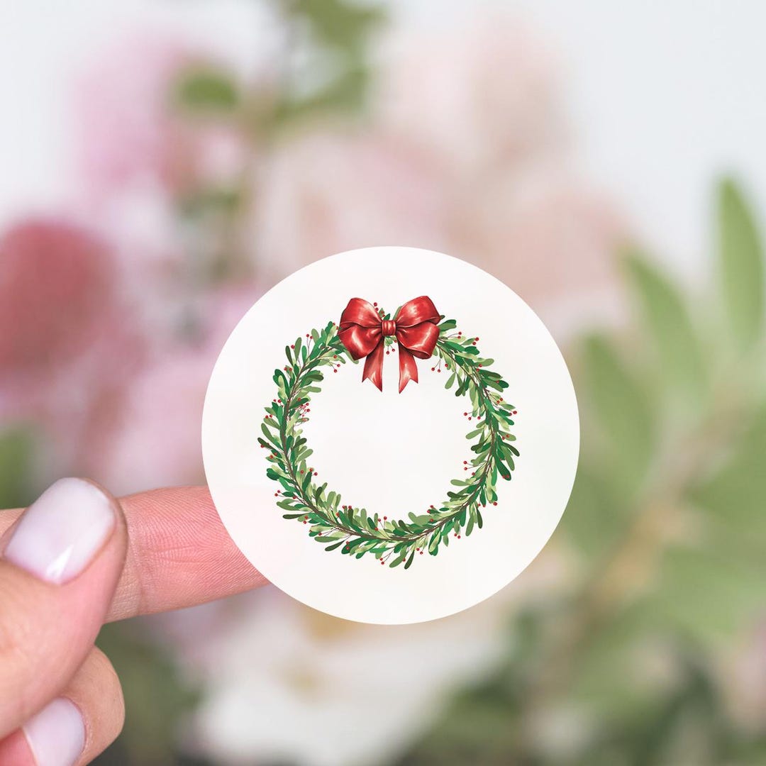 Round Christmas Stickers, Christmas Envelope Seals Stickers, Greenery ...