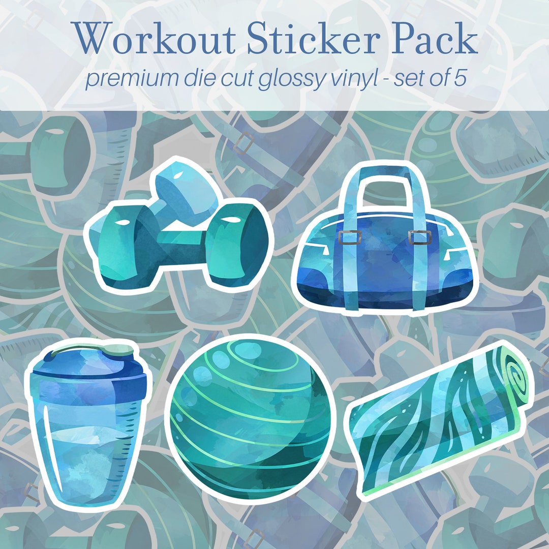 Blue Workout Stickers Pack of 5, Vinyl Stickers, Gym Stickers, Water ...