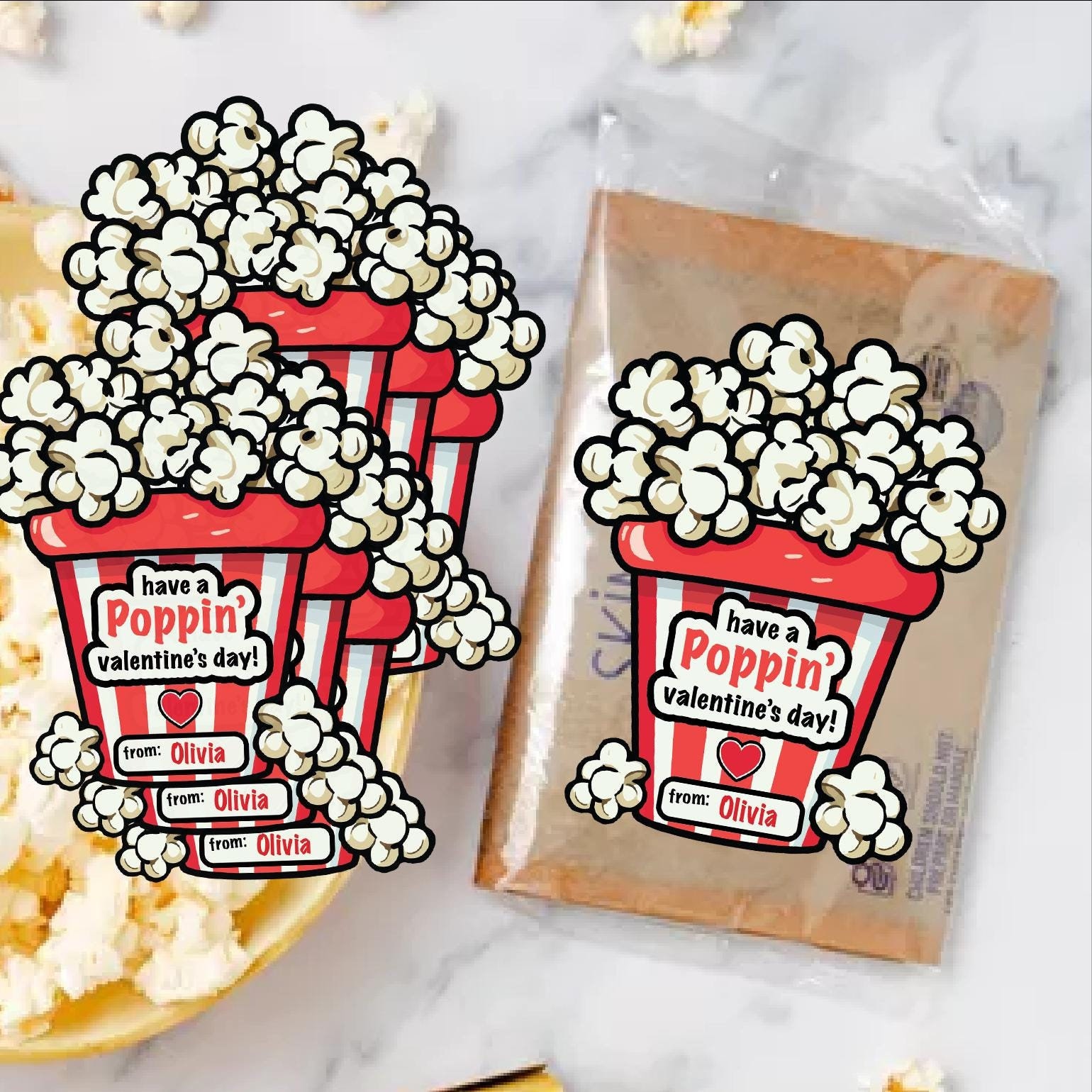 Popcorn Valentine Stickers, Class Valentines, Preschool Valentines ...