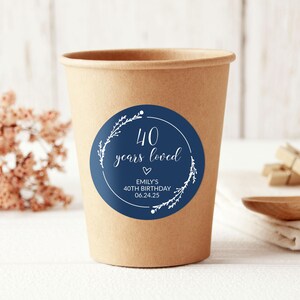 Round Birthday Stickers, Personalized 40th Birthday Party Favors Labels ...