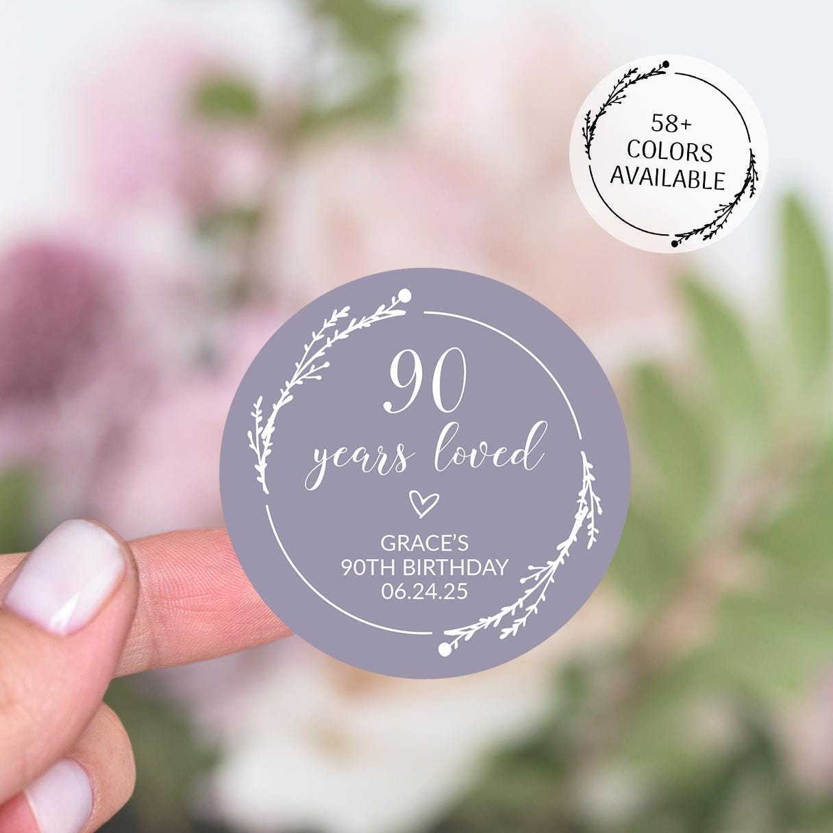 Round Birthday Stickers, Personalized 90th Birthday Party Favors Labels ...