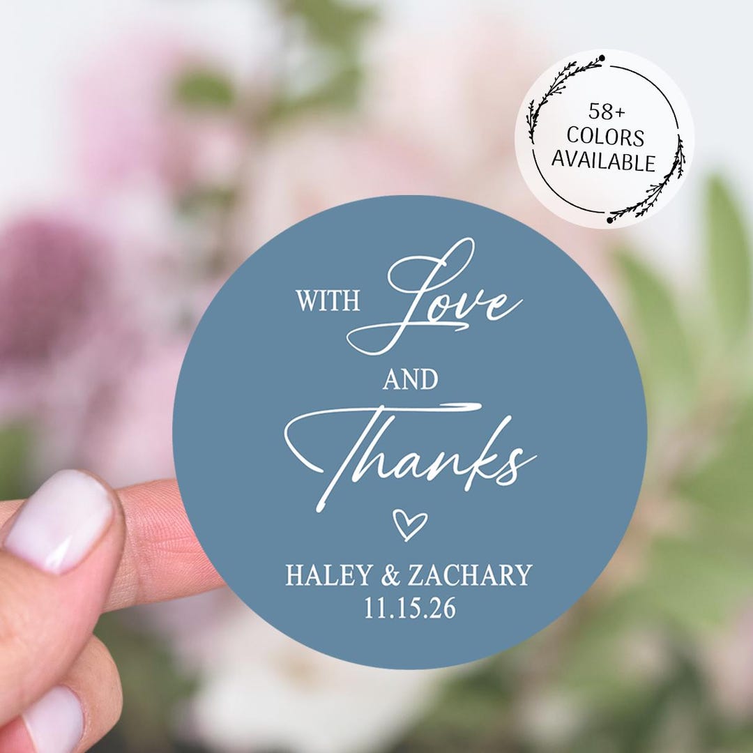 Wedding Favor Stickers With Love and Thanks, Personalized Wedding Thank ...