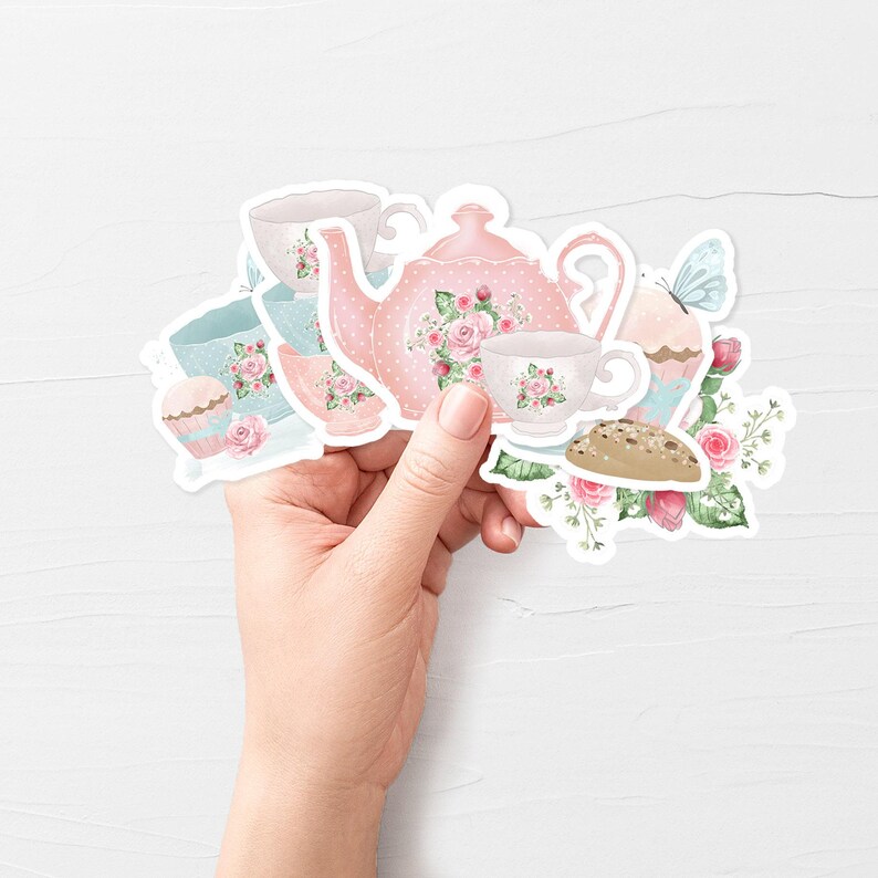 Tea Party Sticker Pack of 5, Vinyl Stickers, Floral Tea Stickers ...