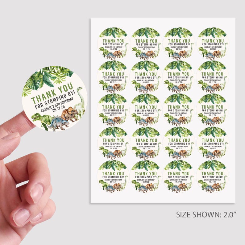 Dinosaur Birthday Stickers, Dinosaur Party Favors Labels, Dino Birthday ...
