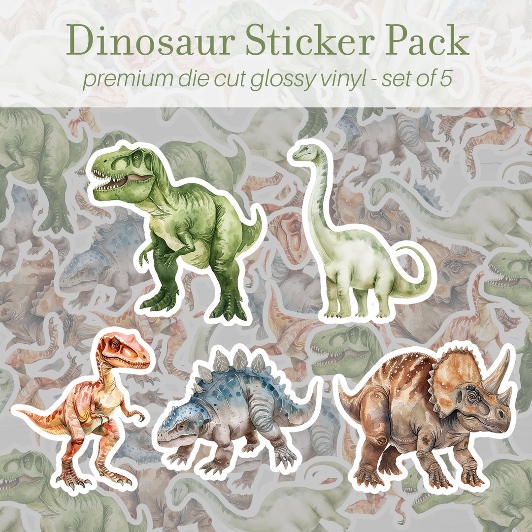 Dinosaur Sticker Pack of 5, Vinyl Stickers, Cute Dinosaur Stickers ...