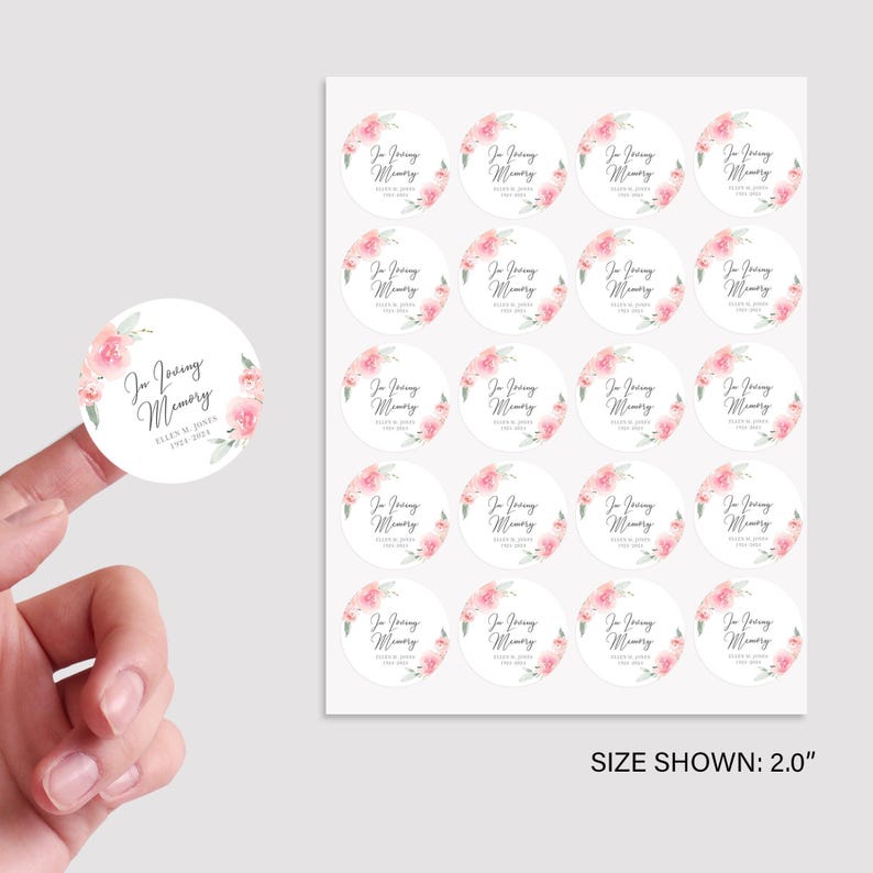 In Loving Memory Stickers, Celebration of Life Favors Labels, Floral ...