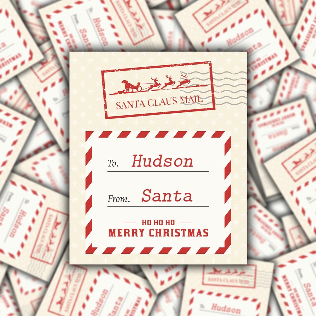 Christmas Gift Tag Label Stickers Santa Mail Design Set of 3 Retro to ...