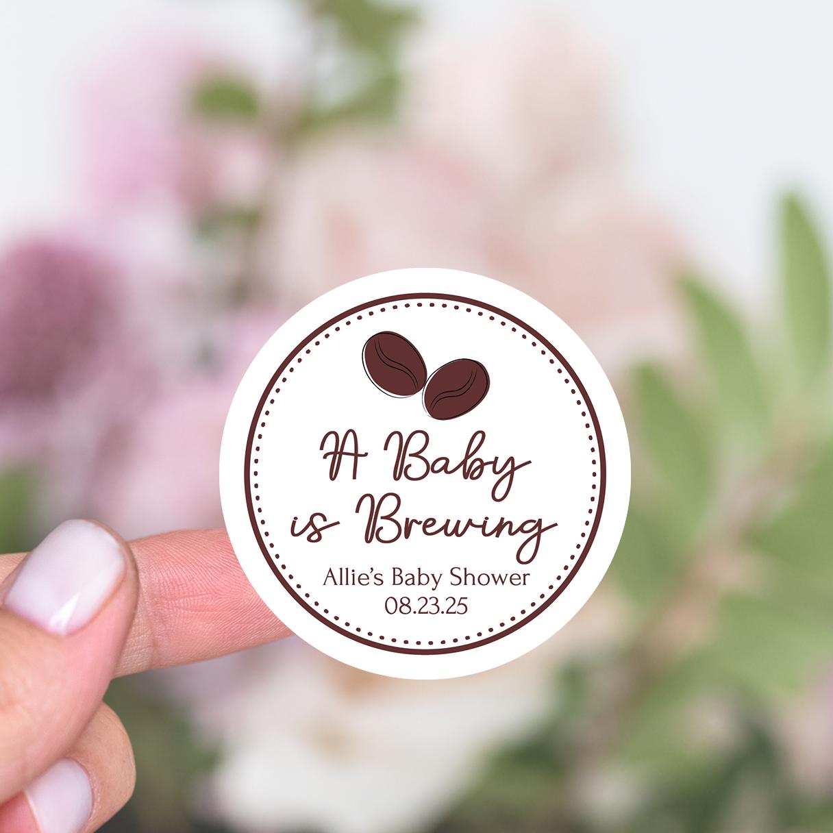 Coffee Baby Shower Favor Stickers, A Baby is Brewing Stickers, Baby ...