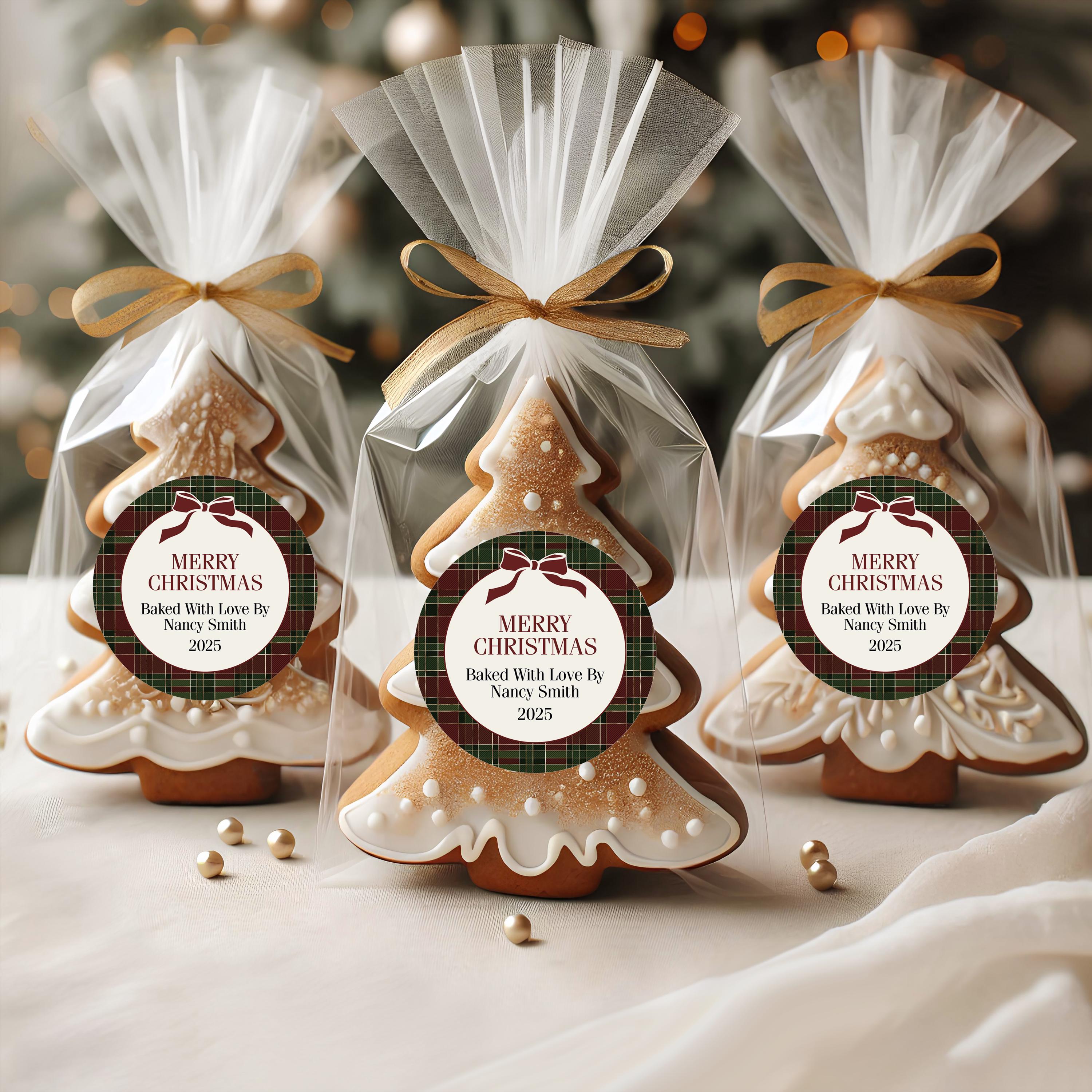 Christmas Cookie Labels Burgundy and Green Plaid Tartan Baking Stickers ...