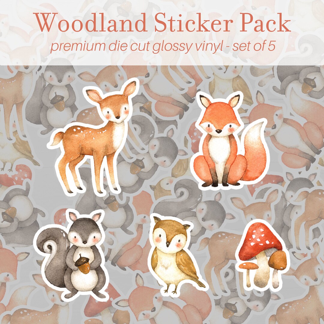 Woodland Animals Sticker Pack of 5, Vinyl Stickers, Woodland Stickers ...