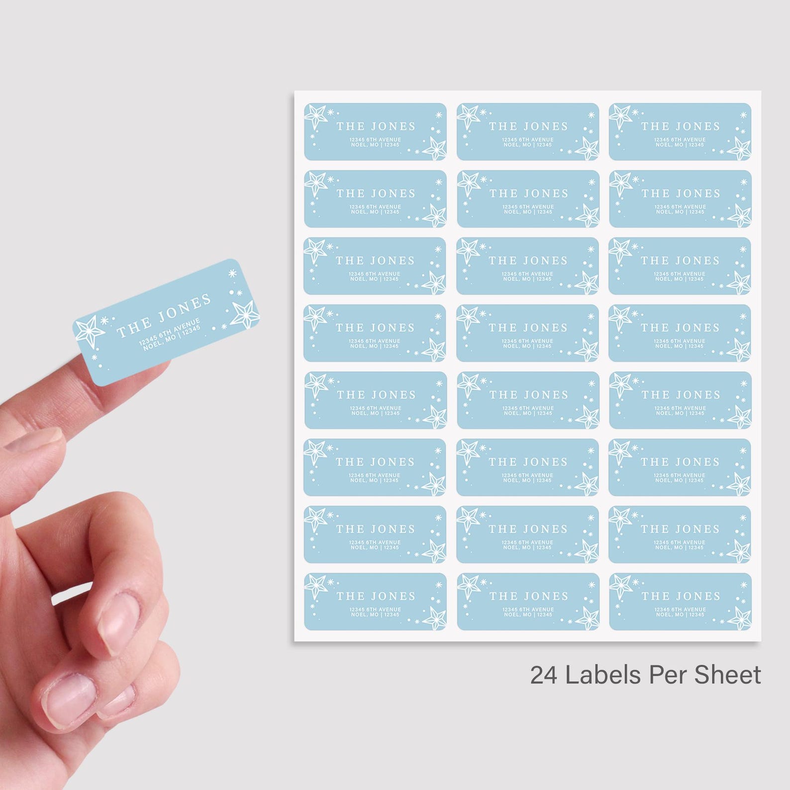 Personalized Christmas Address Labels, Modern Blue White Stars, Holiday ...