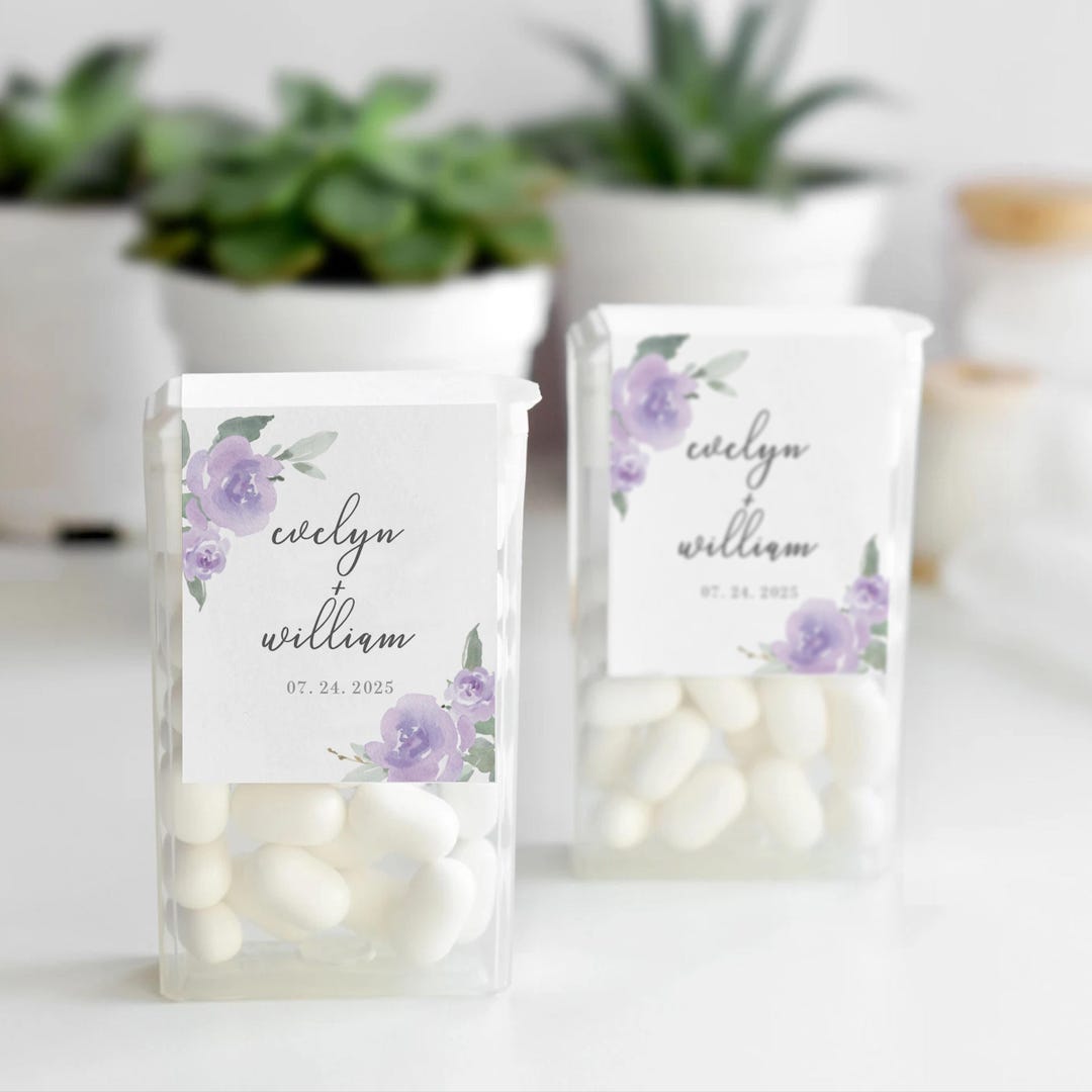 Mint Wedding Favor Labels, Purple Floral Wedding Mint to Be Stickers ...