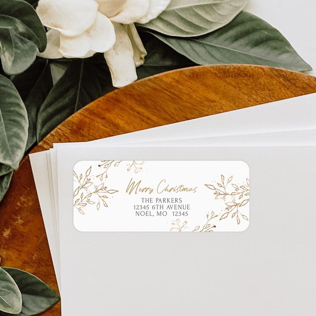 Personalized Christmas Address Labels, Traditional Gold Leaf, Holiday ...