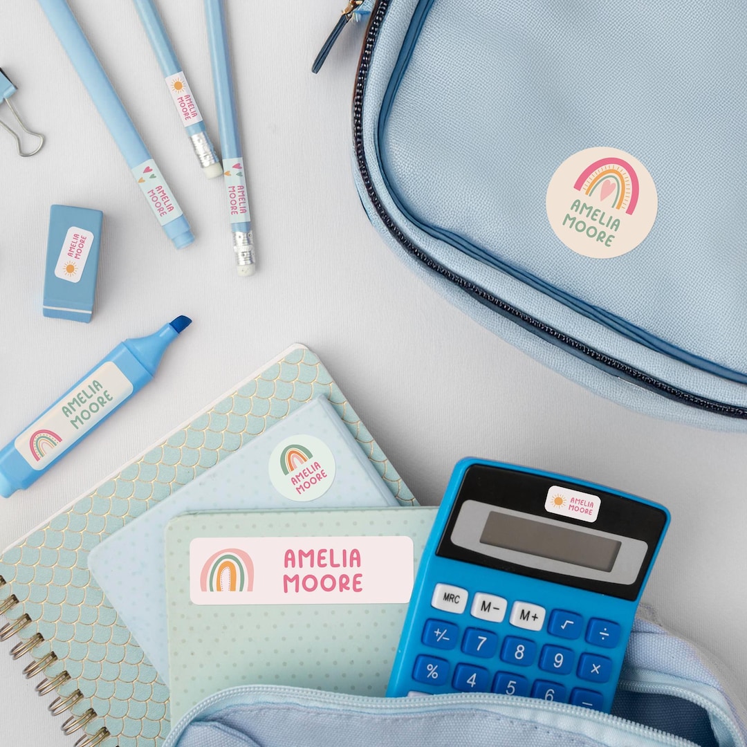 School Supply Labels, Rainbow Name Stickers Vinyl, Custom Name Labels ...