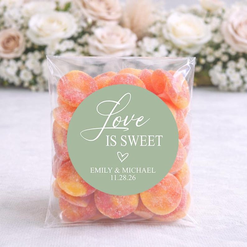 Love is Sweet Wedding Favor Stickers, Personalized Wedding Candy Favor ...