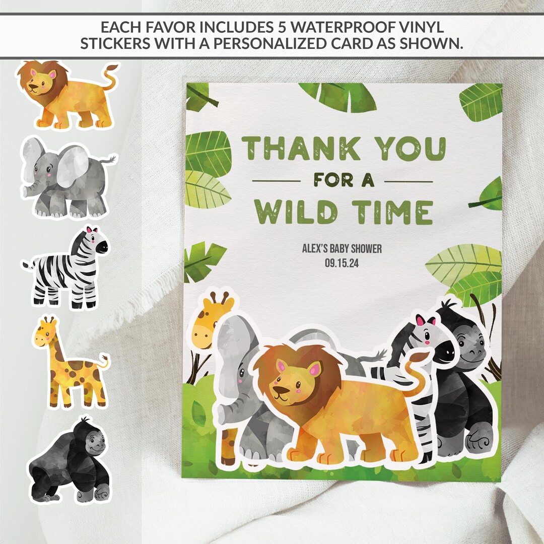 Safari Baby Shower Favors, Wild Time Sticker Packs With Personalized ...