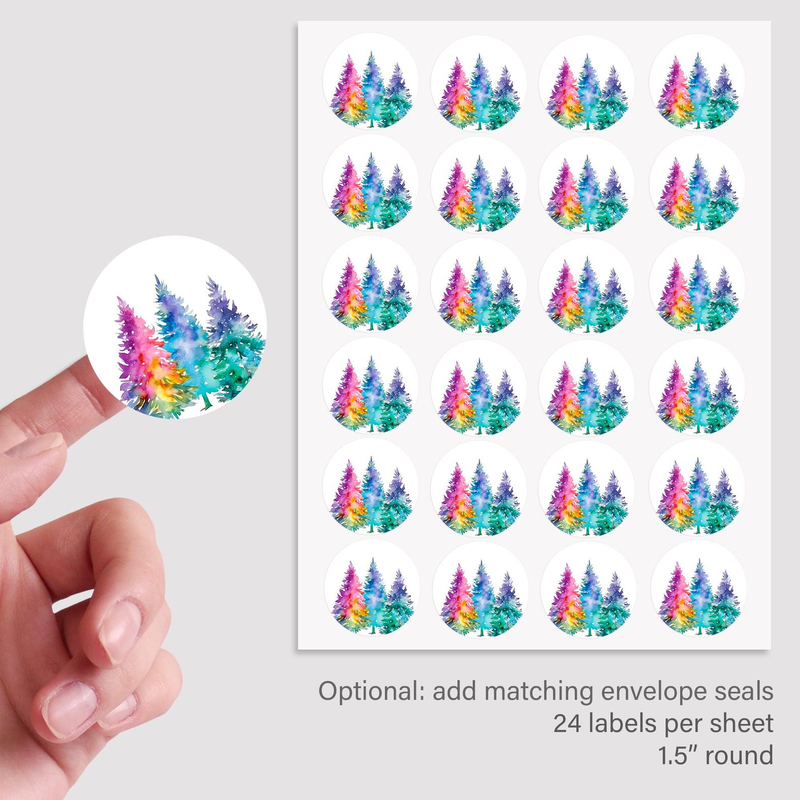 Personalized Christmas Address Labels, Bright Colorful Trees Holiday ...
