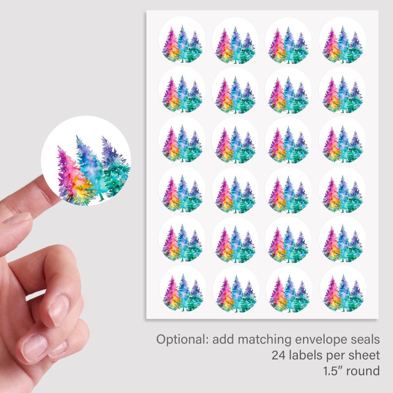Personalized Christmas Address Labels, Bright Colorful Trees Holiday ...