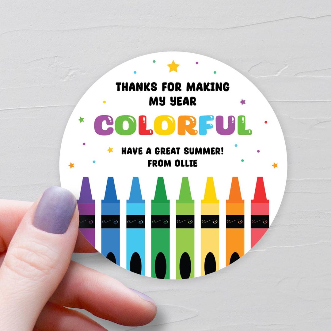 Crayon Last Day of School Gift Labels, Happy End of Year Gift Labels ...