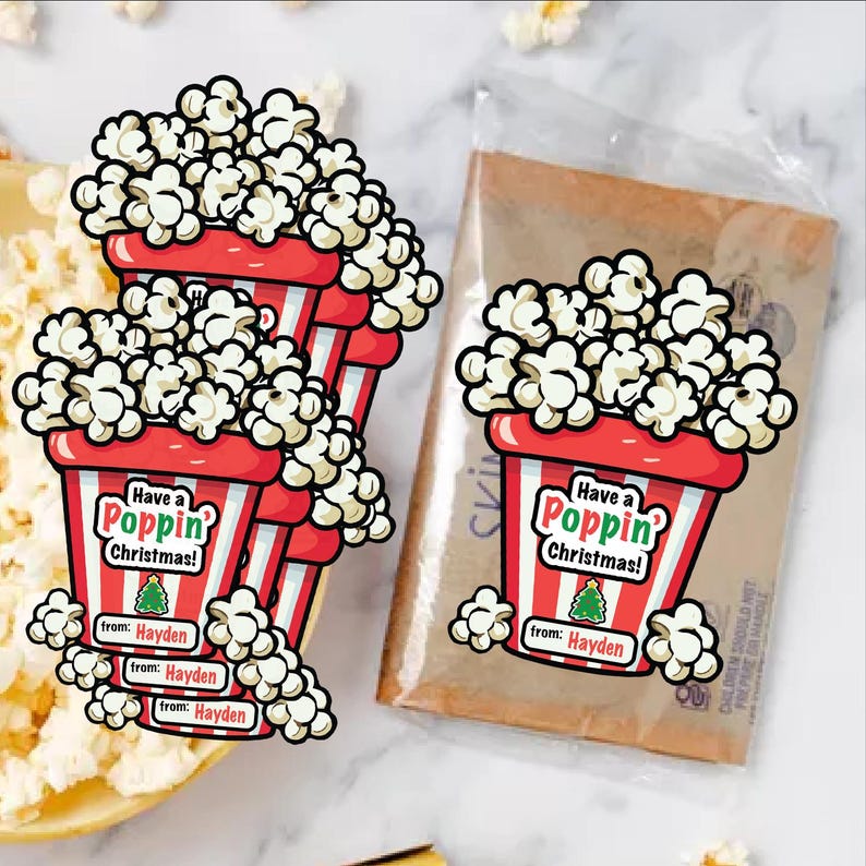 Popcorn Christmas Stickers, Class Preschool Daycare Christmas Gifts ...