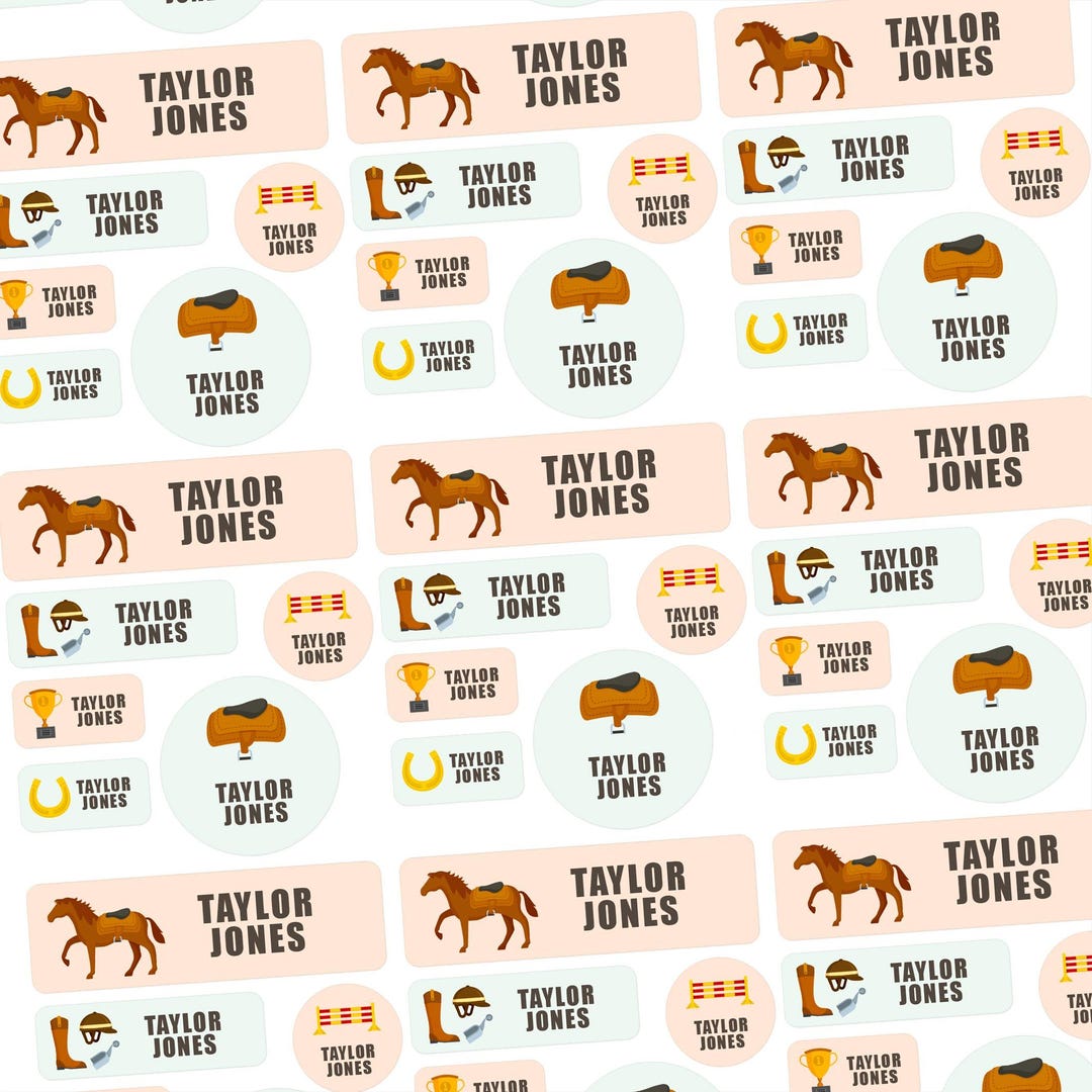 Custom Equestrian Name Labels for Kids Teens Adults Personalized Horse ...