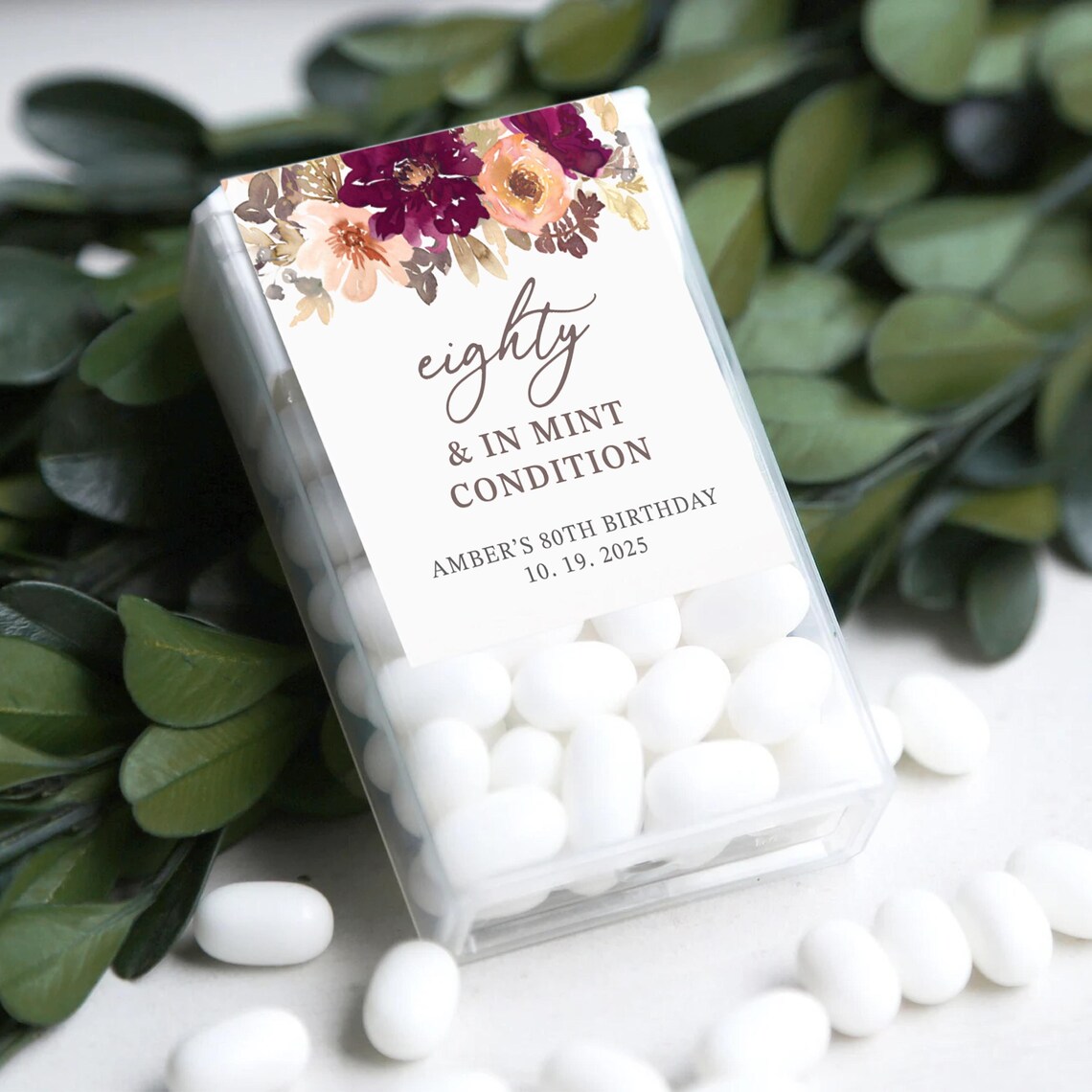 80th Birthday Favors Mint Stickers, Fall Birthday Party Favor Labels ...