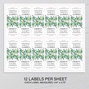 Greenery 30th Birthday Party Favor Mint Labels, Thirty & in Mint ...