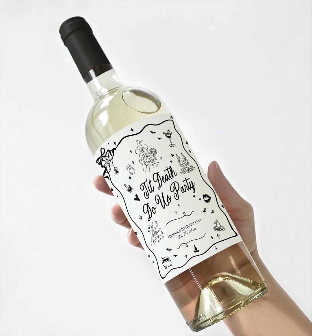 Til Death Do Us Party Halloween Bachelorette Wine Label, Personalized ...